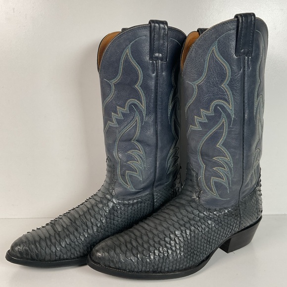 Nocona | Shoes | Vintage Nocona Dark Blue Python Snakeskin Cowboy Boots ...
